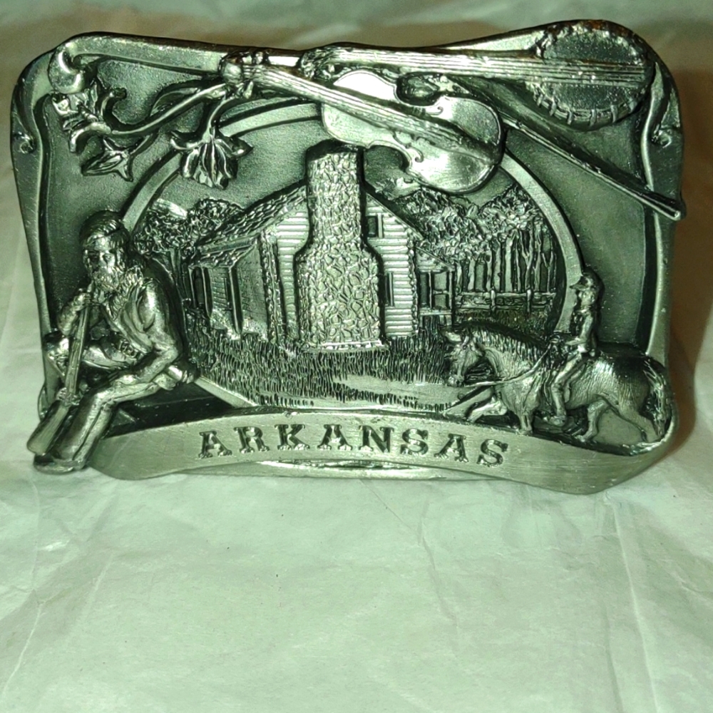 1984 Vintage Genuine Pewter Belt Buckle~Arkansas~Sisk… - Gem